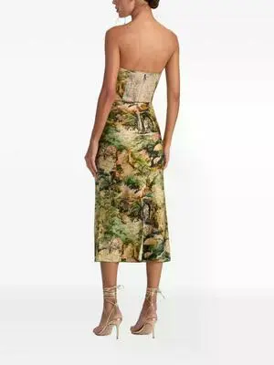 Alice + Olivia Ceresi Landscape-print Smocked Bandeau Top
