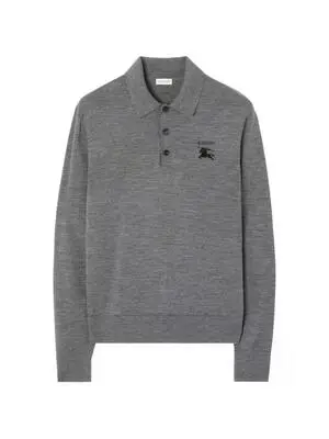 Burberry Long-sleeve Knight Wool Polo Shirt - Grey