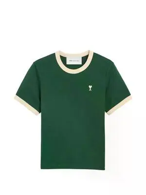 AMI Paris Contrasted Cotton T-shirt With De Coeur - Green