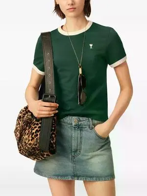 AMI Paris Contrasted Cotton T-shirt With De Coeur Embroidery