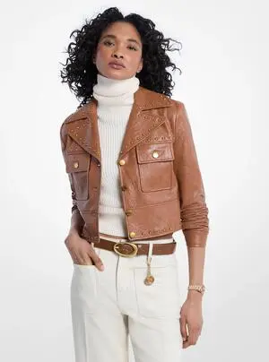 Michael Kors Crinkled Studded Jacket In Size By - Brown