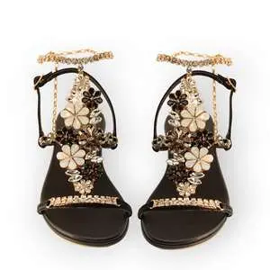 DAMAPREZIOSA Gold / Black / Grey Daisy Black Crystal Sandal - Gold/black/grey