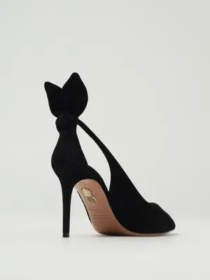 AQUAZZURA Bow Tie Suede Pumps With Stiletto Heel And Knot Detail - Black