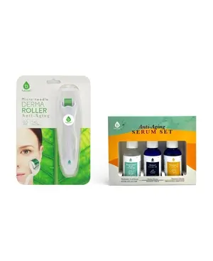 PURSONIC Ultimate Renewal Kit Micro Needle Derma Roller And Anti Aging Serum Trio