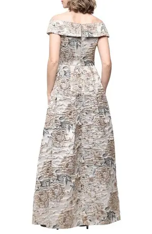 Alex Evenings Off-the-shoulder Floral Jacquard Ballgown