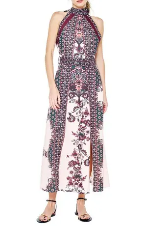 CIEBON Peta Floral Halter Neck Midi Dress - Green Multi