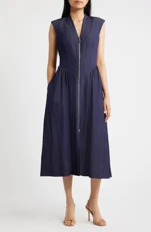 Vince Camuto Zip Front Midi Dress - Denim