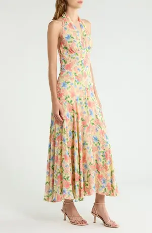 REFORMATION Briony Floral Halter Neck Maxi Dress