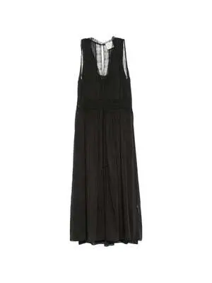 FORTE_FORTE Black Silk Dress With Lace Trim