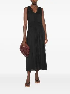 FORTE_FORTE Black Silk Dress With Lace Trim