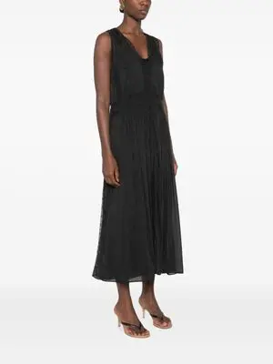 FORTE_FORTE Black Silk Dress With Lace Trim