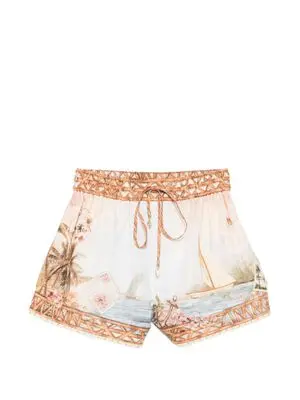 Zimmermann Mahon Linen Shorts With Island-map Print - Multicolor