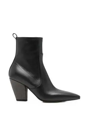 Brunello Cucinelli Black Leather Monili-embellished Block Heel Ankle Boots - Multicolor
