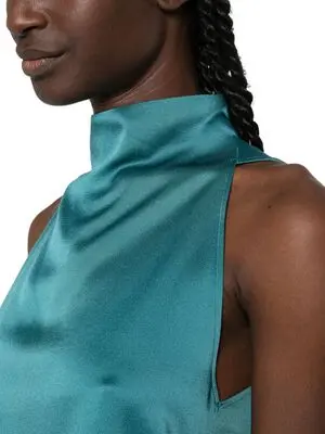 FORTE_FORTE Sleeveless High Neck Satin Blouse - Multicolor