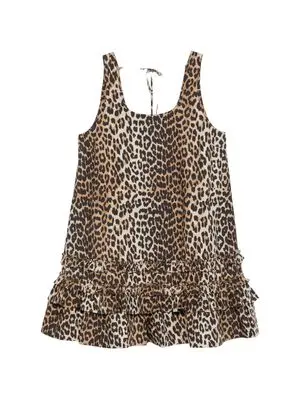 GANNI Leopard Print Ruffled Mini Dress - Multicolor