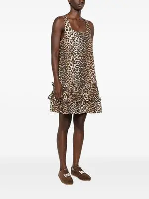 GANNI Leopard Print Ruffled Mini Dress - Multicolor
