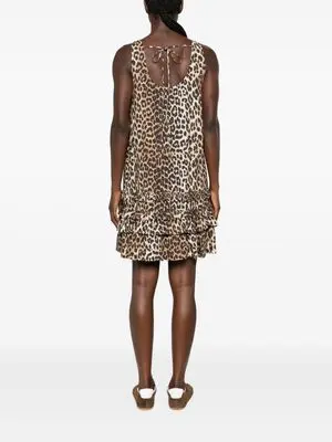 GANNI Leopard Print Ruffled Mini Dress - Multicolor