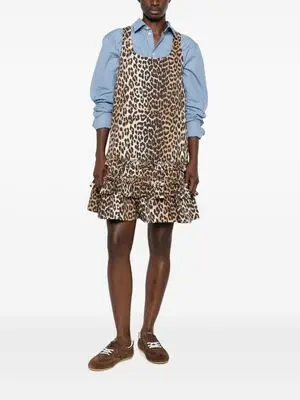 GANNI Leopard Print Ruffled Mini Dress - Multicolor