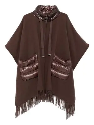 Herno Wool And Nylon Cape With Quilted Pockets And Fringe Trim - Multicolor
