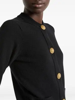 Balmain Cashmere Blend Cardigan With Gold Button Detail - Multicolor