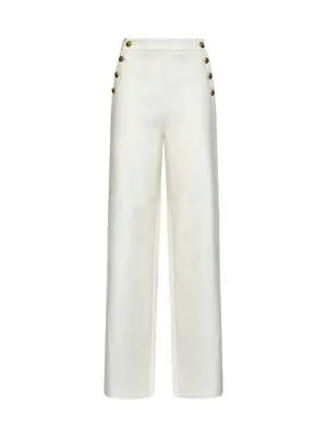 Max Mara MAX MARA STUDIO Ivory White Cotton Palazzo Trousers Multicolor