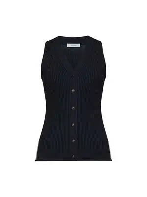 Max Mara Ribbed Knit Sleeveless Vest With V-neck And Tie Detail - Multicolor