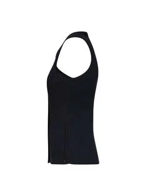 Max Mara Ribbed Knit Sleeveless Vest With V-neck And Tie Detail - Multicolor