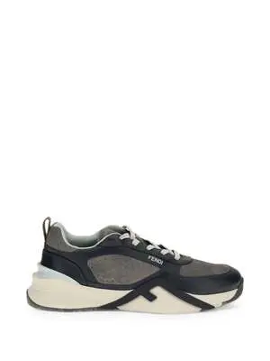 Fendi Flow Leather And Suede Sneakers - Navy