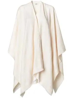 Fendi Ff Jacquard Fringe Poncho In Wool And Silk Blend - White
