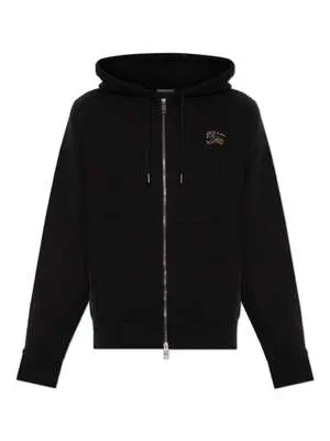 Burberry Check Logo Zip-up Cotton Hoodie - Black