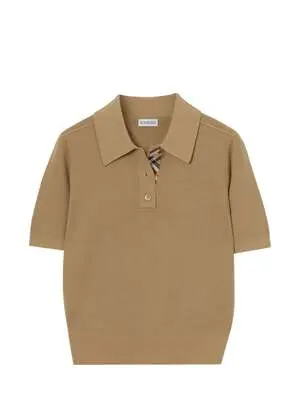 Burberry Wool Knit Polo Top With Mother-of-pearl Buttons - Beige