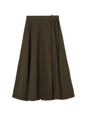 Burberry A-line Wool Twill Midi Skirt With Buckle Belt And Front Slit