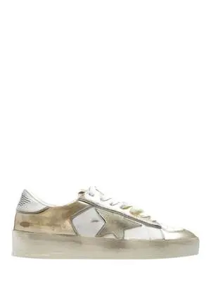 GOLDEN GOOSE Platinum Leather Stardan Star Sneakers With Distressed Rubber Sole - Silver