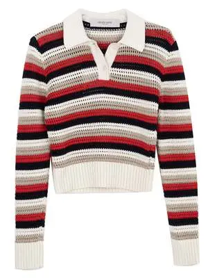 GOLDEN GOOSE Cropped Striped Cotton Knit Polo Shirt - Multicolor