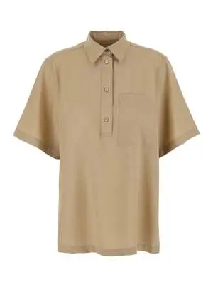 TOTEME Oversized Polo Shirt With Chest Pocket - Beige