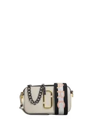 Marc Jacobs Snapshot Handbag In Textured Leather With Gold Logo Plaque - Grey