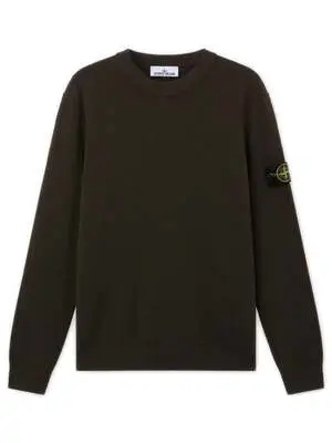 Stone Island Ribbed Neckline Wool Sweater With Badge - Grigio