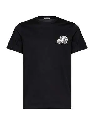 Moncler Black Cotton Jersey T-shirt With Double Logo Patch