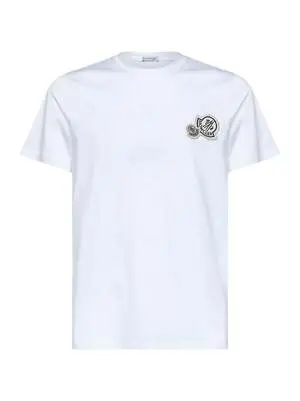Moncler White Cotton Jersey T-shirt With Double Logo Patch - Multicolor