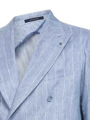 Tagliatore Light Blue Pinstriped Linen Blend New York Double-breasted Blazer - Multicolor