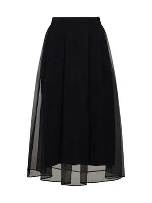 Brunello Cucinelli BRUNELLO CUCINELLI Black Crispy Silk Flared Midi Skirt Multicolor