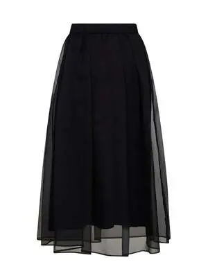 Brunello Cucinelli Black Crispy Silk Flared Midi Skirt - Multicolor