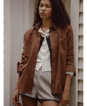 French Connection Sonja Faux Suede Button Front Shirt