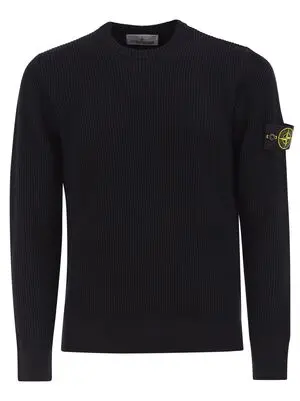 Stone Island Crew-neck Rws Wool Jumper With Ribbed Edges - Blue