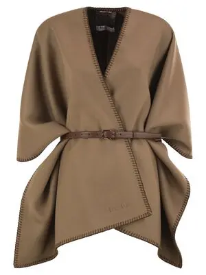 Max Mara Virgin Wool Cape With Leather Belt - Brown
