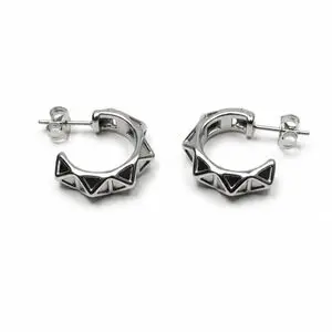 JAGGED HALO JEWELRY Jagged Haop Earrings Stainless Steel Rhodium Plating - Silver
