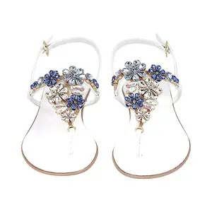 DAMAPREZIOSA Blue / White Gilda White Sandal With Light Blue Crystals - Blue/white
