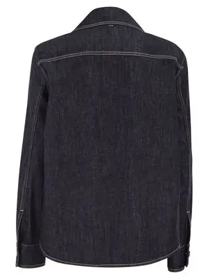 Max Mara Cotton Denim Shirt With Gold Stud Buttons - Blue