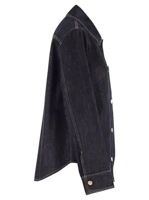 Max Mara Cotton Denim Shirt With Gold Stud Buttons - Blue