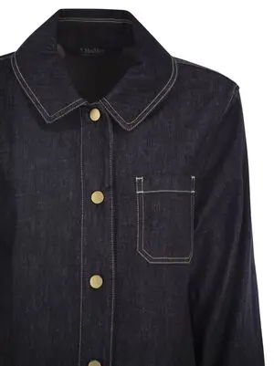 Max Mara Cotton Denim Shirt With Gold Stud Buttons - Blue